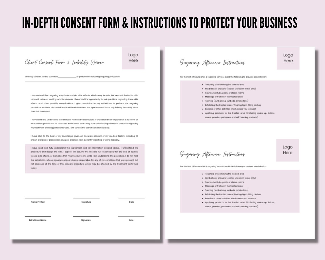 Sugaring Consent Form Sugar Wax Hair Removal Intake Form - Etsy