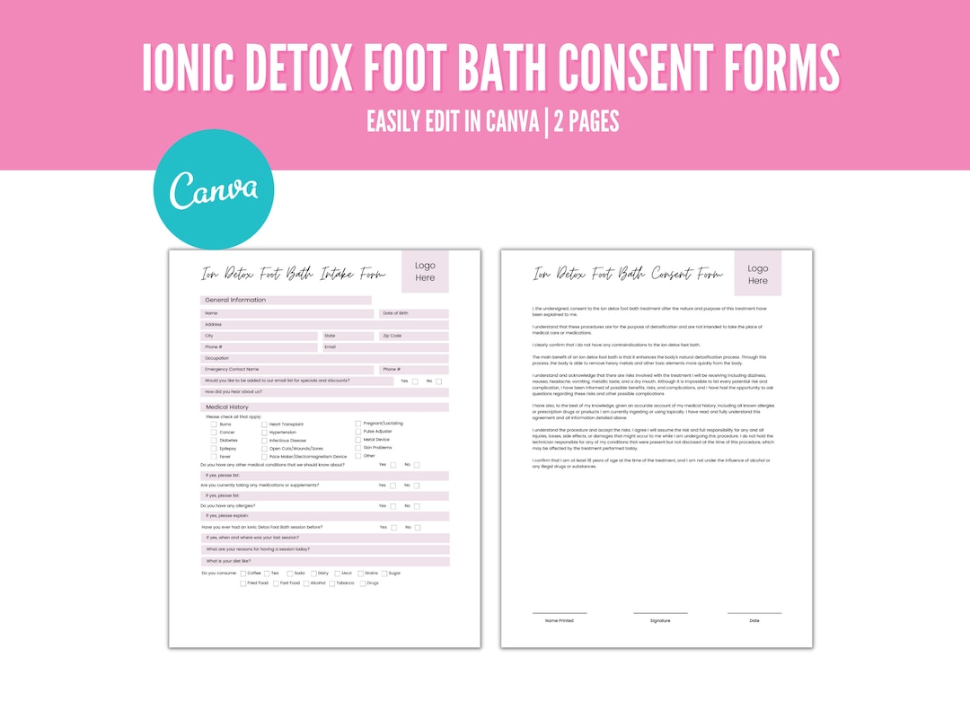 Ionic Foot Bath Consent Forms, Ionic Foot Detox Consent Form, Foot ...