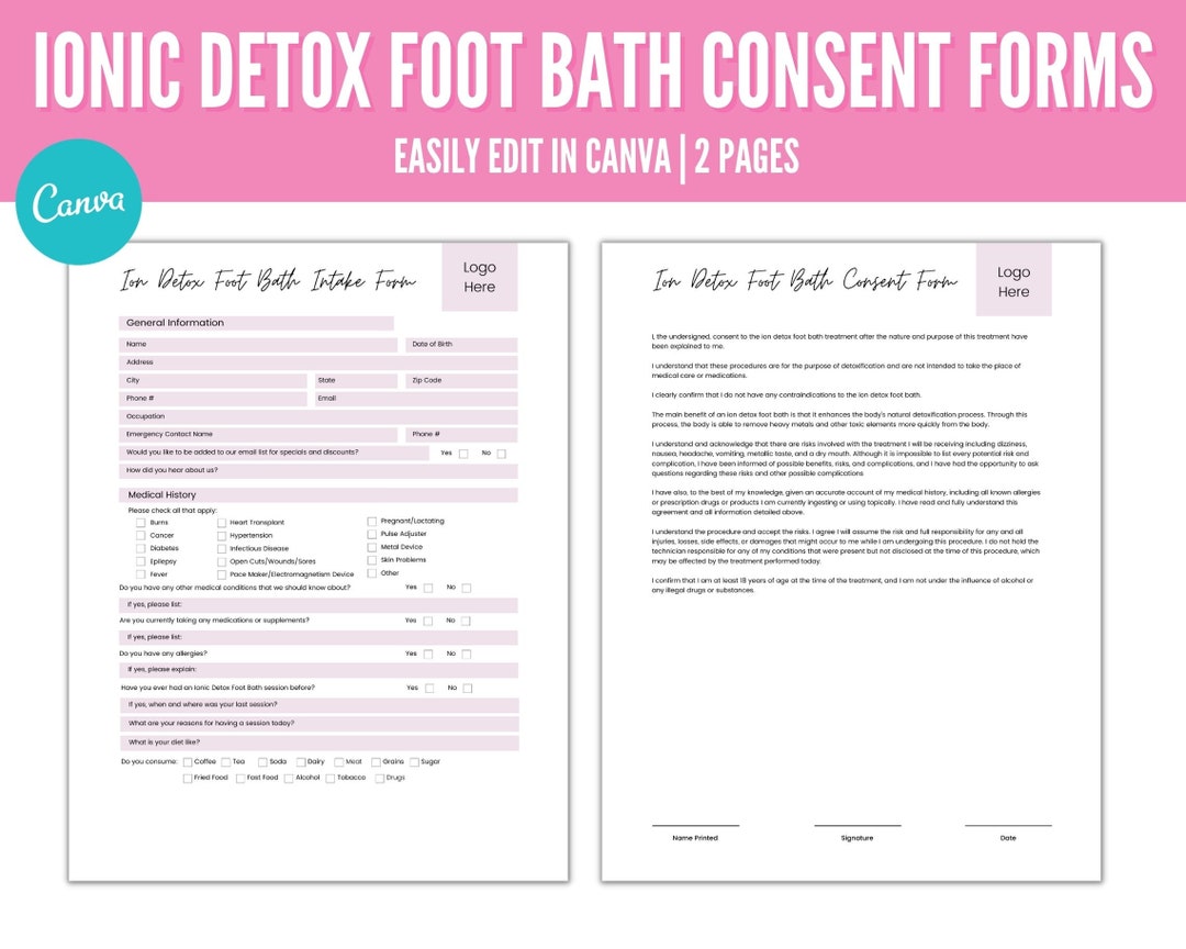 Ionic Foot Detox Consent Form Printable - Printable Forms Free Online