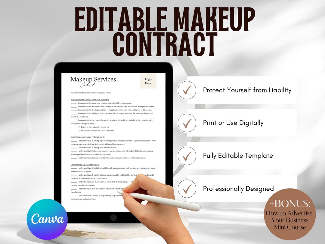 Makeup Contract, Editable Bridal Contract, Makeup Artist Forms ...