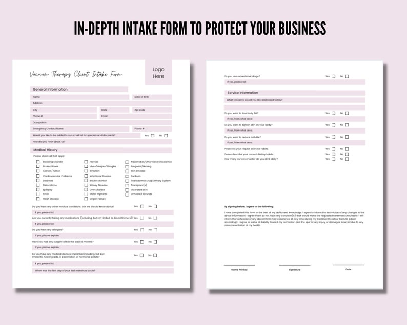 Editable Vacuum Therapy Consent Form Butt Lift Intake Form | Etsy