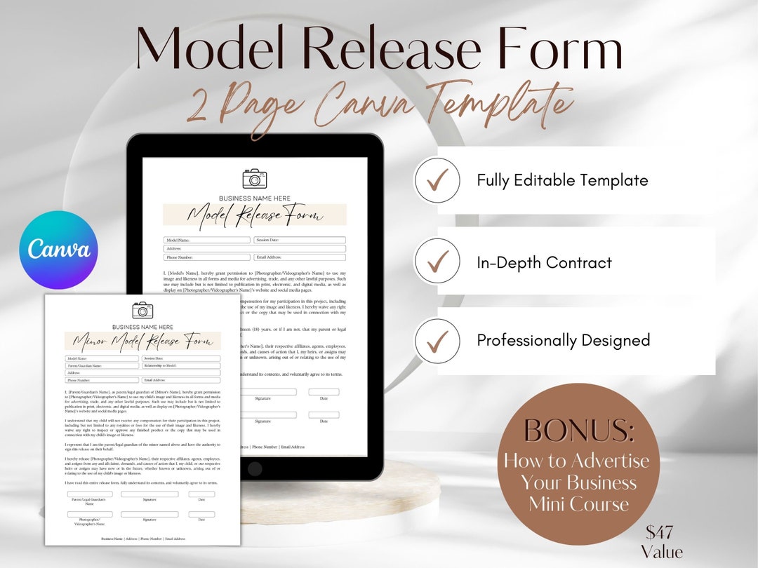 Model Release Form Standard Model Release Form Model Release - Etsy