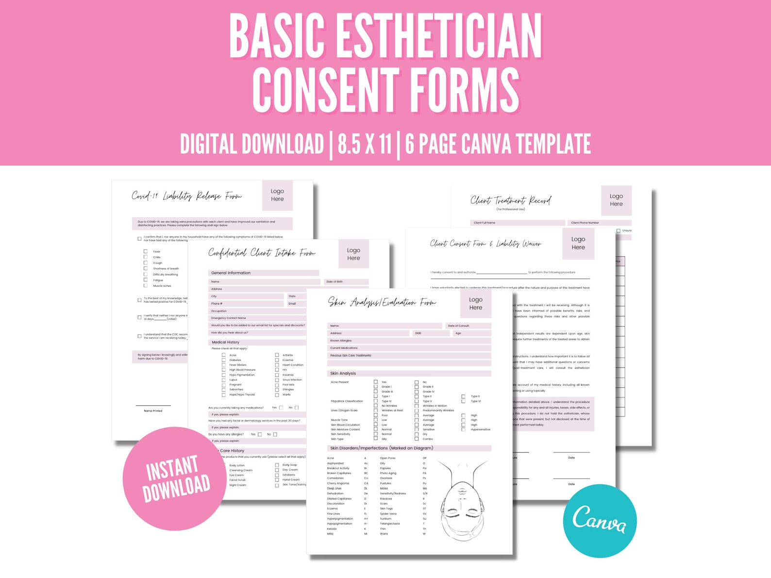 Esthetician Consent Forms, Facial Consent Forms, Client Intake Forms ...