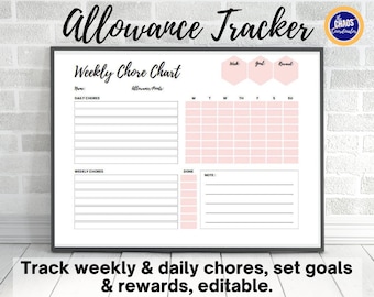 Editable Allowance Tracker Kids Chart Organization Weekly - Etsy