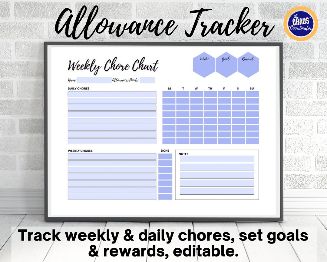 Fillable Weekly Chore Chart Allowance Tracker Purple to Develop Solid ...