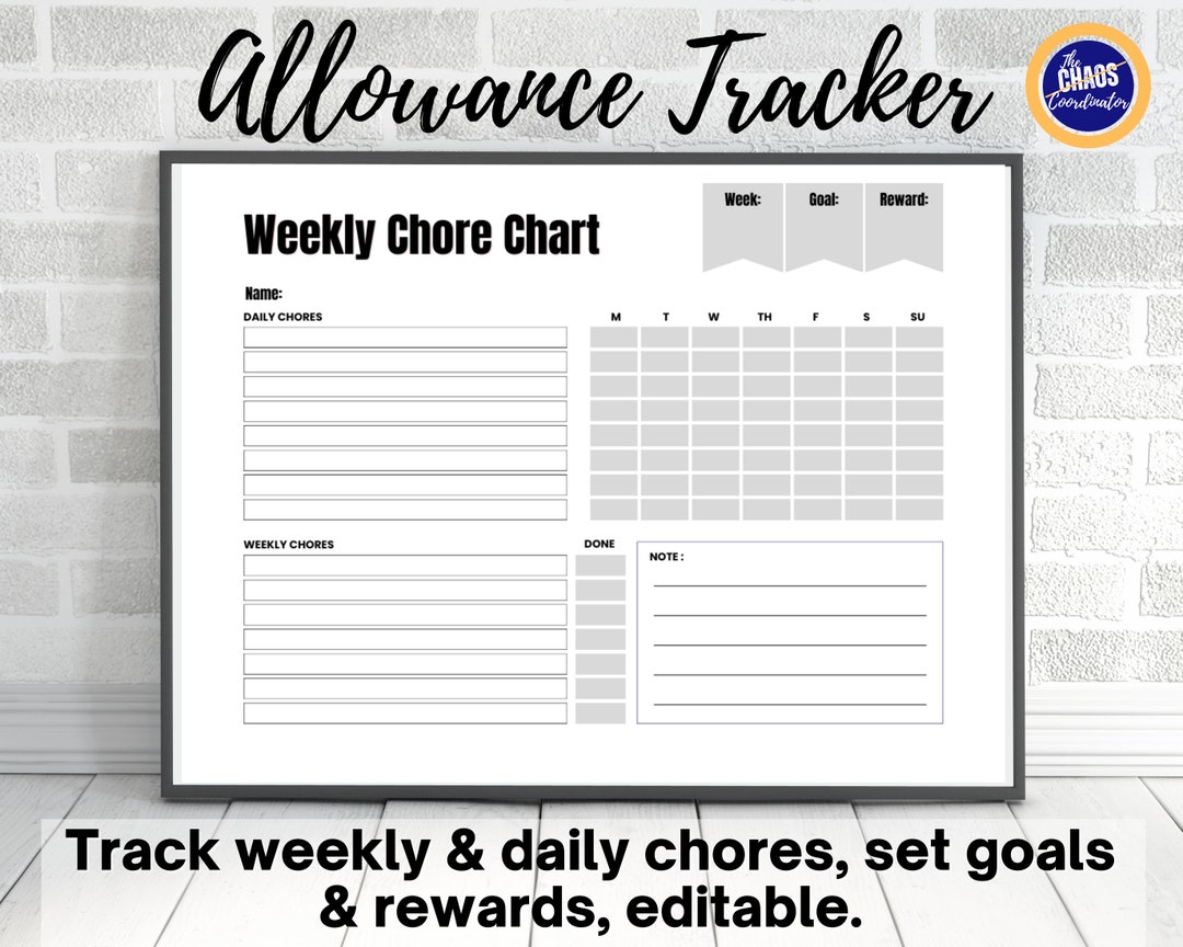 Editable Weekly Chore Chart: Allowance & Reward Tracker (digital ...