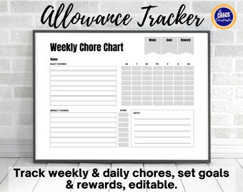 Editable Allowance Tracker Kids Chart Organization Weekly - Etsy