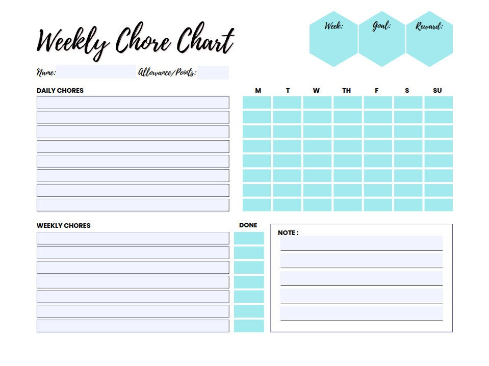 Editable Weekly Allowance Chore Chart Printable Planner Positive Habits ...