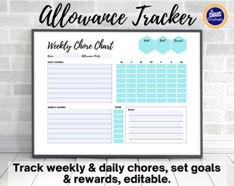 Weekly Chore Chart Printable Pink Habits Kids Teens Family Planner ...