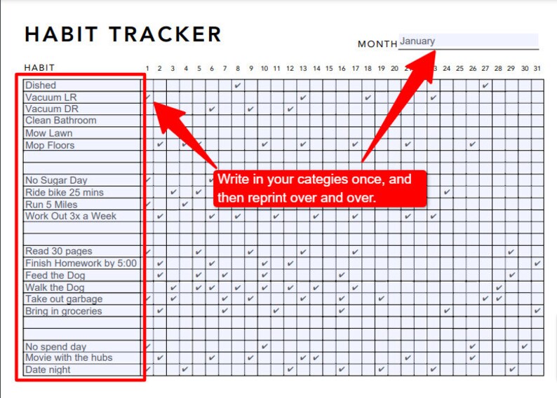 Editable Monthly Habit Tracker Printable Planner Adults Home Kids Habit ...