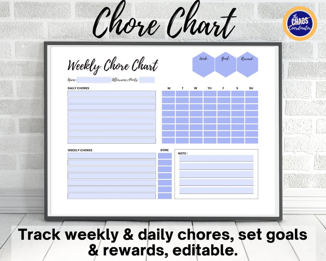 Editable Weekly Chore Chart: Allowance & Rewards Tracker PDF Printable ...