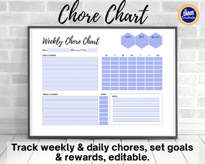 Editable Weekly Chore Chart: Allowance & Rewards Tracker PDF Printable ...