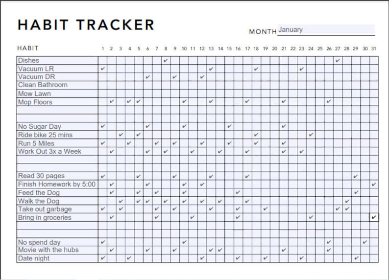Editable Monthly Habit Tracker Printable Planner Adults Home Kids Habit ...