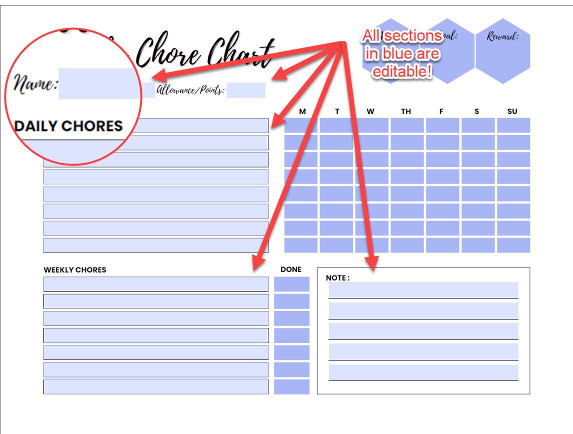 Editable Weekly Chore Chart: Allowance & Rewards Tracker PDF Printable ...