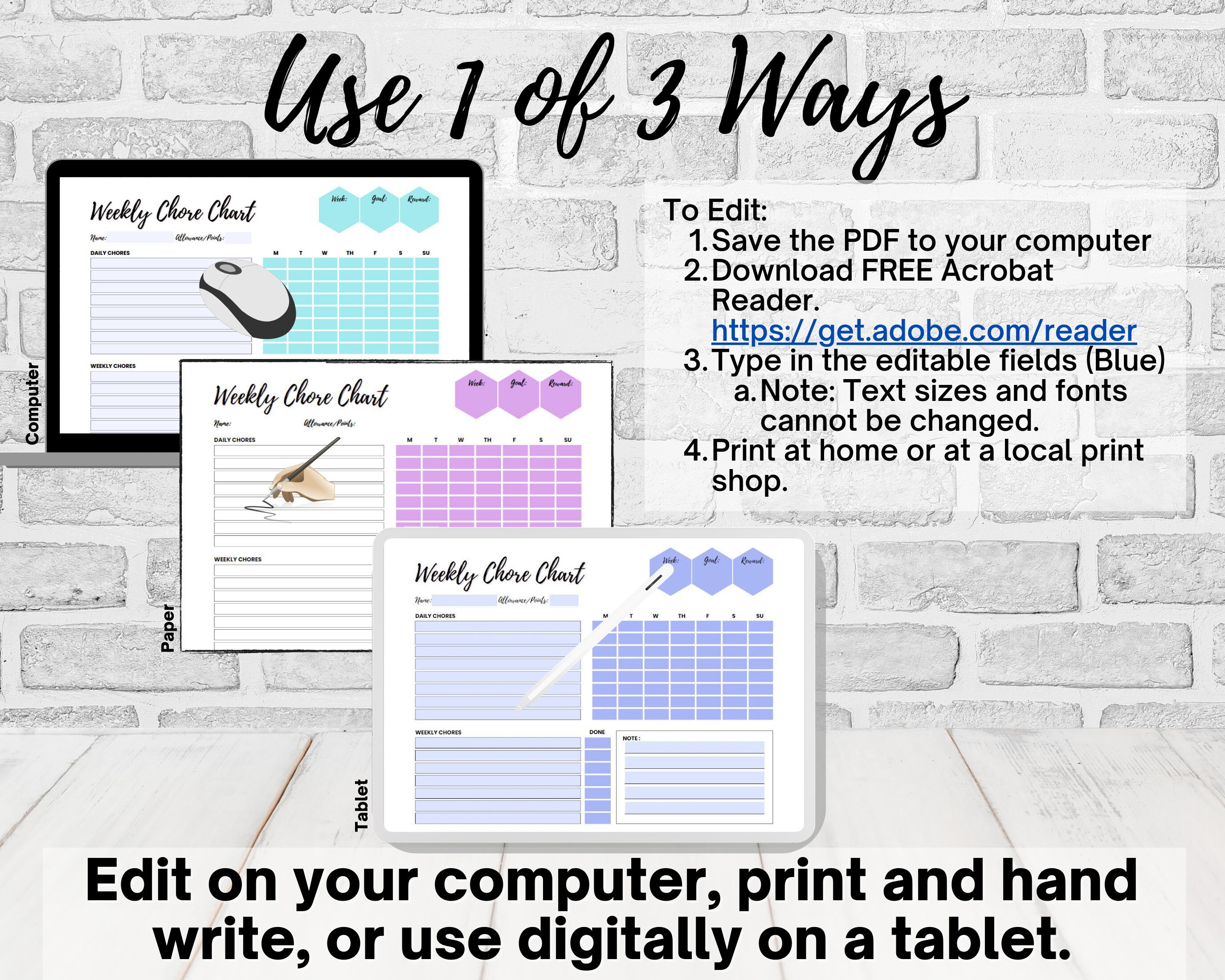 Editable Weekly Chore Chart: Allowance & Reward Tracker (digital ...