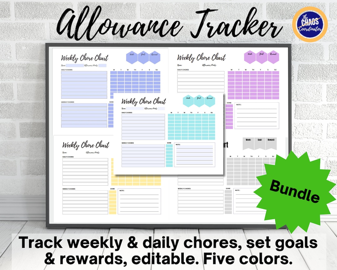BUNDLE Weekly Chore Chart Allowance Digital or Printable Planner Good ...