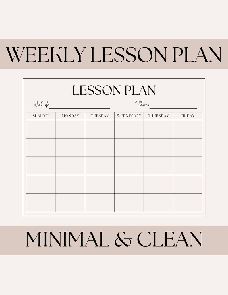 Weekly Lesson Plan | Minimal & Clean - Etsy
