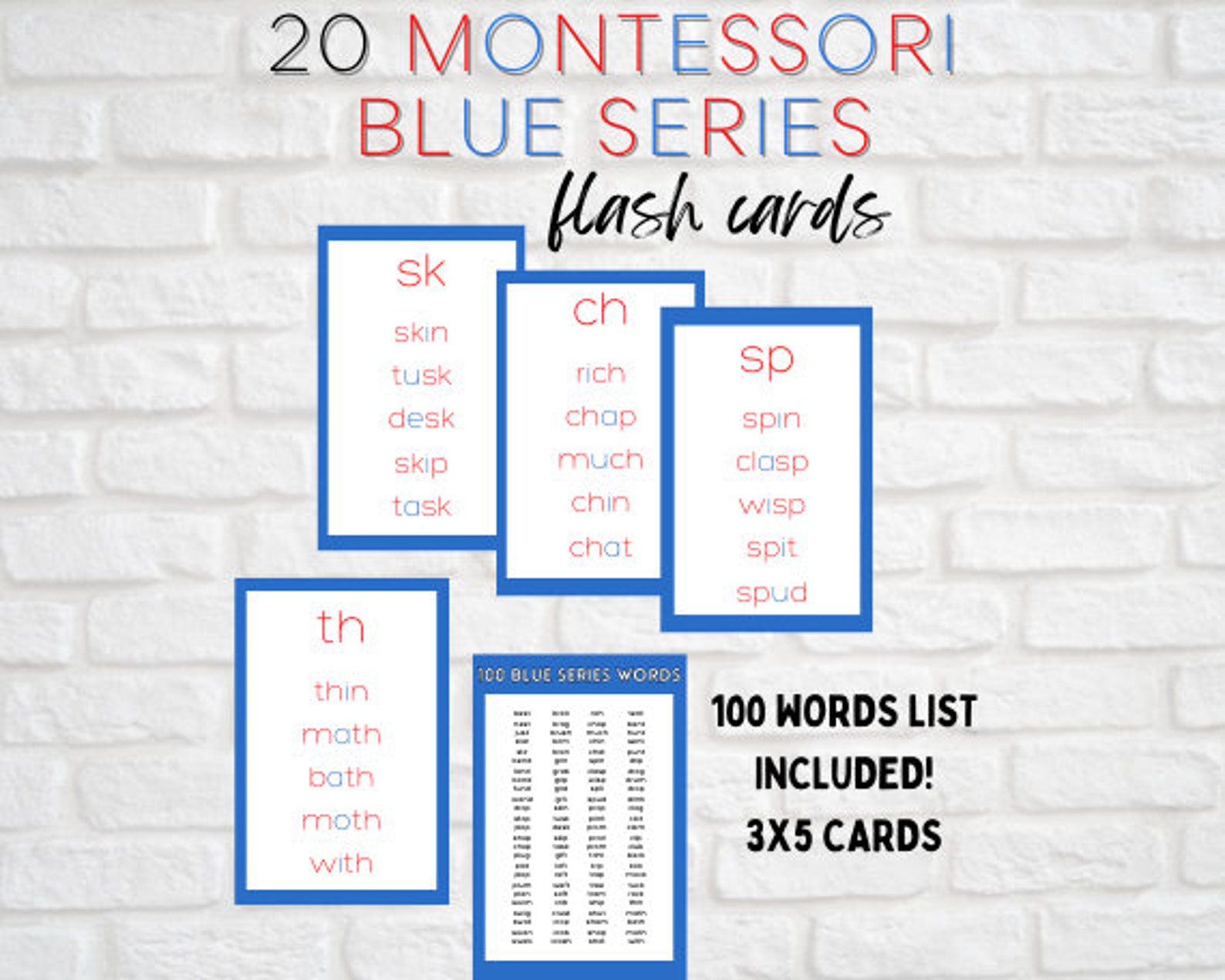 20 MONTESSORI BLUE SERIES Flashcards | 100 Words - Etsy