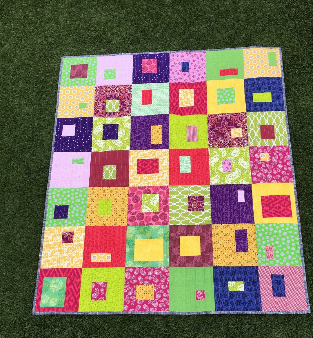 Modern Handmade Quilt, Bright/bold Patchwork, Geometric Design, Pink ...