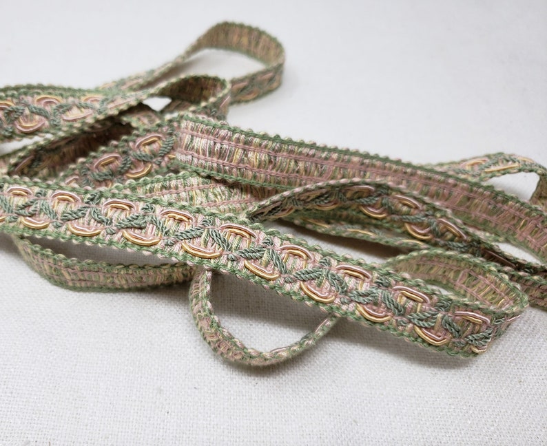 Vintage Braided Gimp, Green and Pink Gimp Trim, Decorative Trim, by the ...