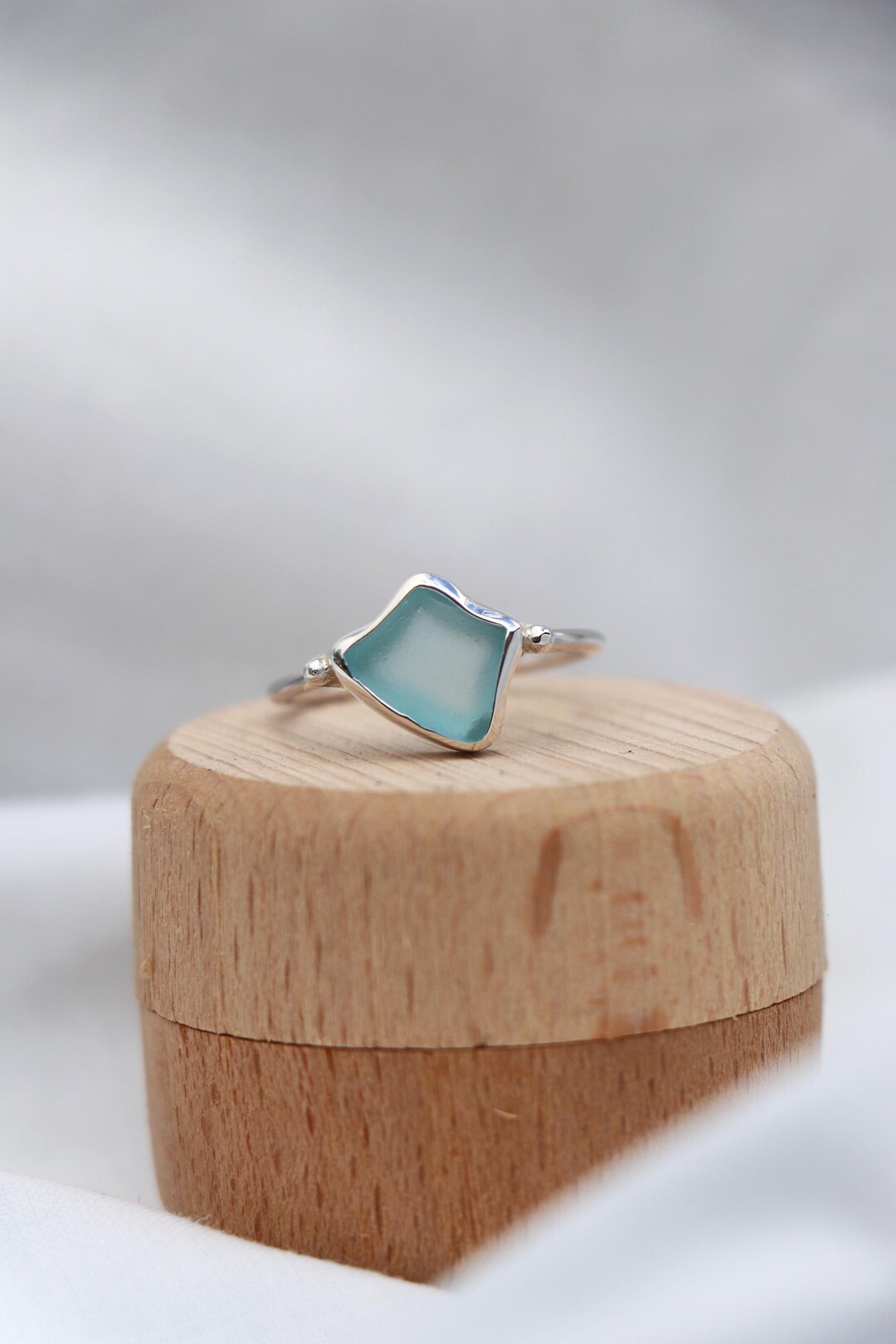 Light Blue Cornish Sea Glass Ring Sterling Silver US Size 10 UK Size T ...