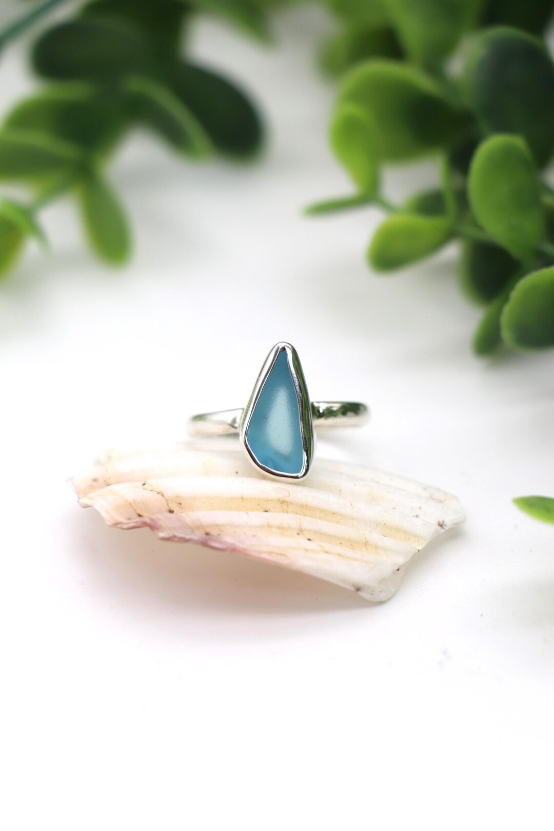 SALE Pale/aqua Blue Cornish Sea Glass Ring Sterling Silver US Size 10 ...