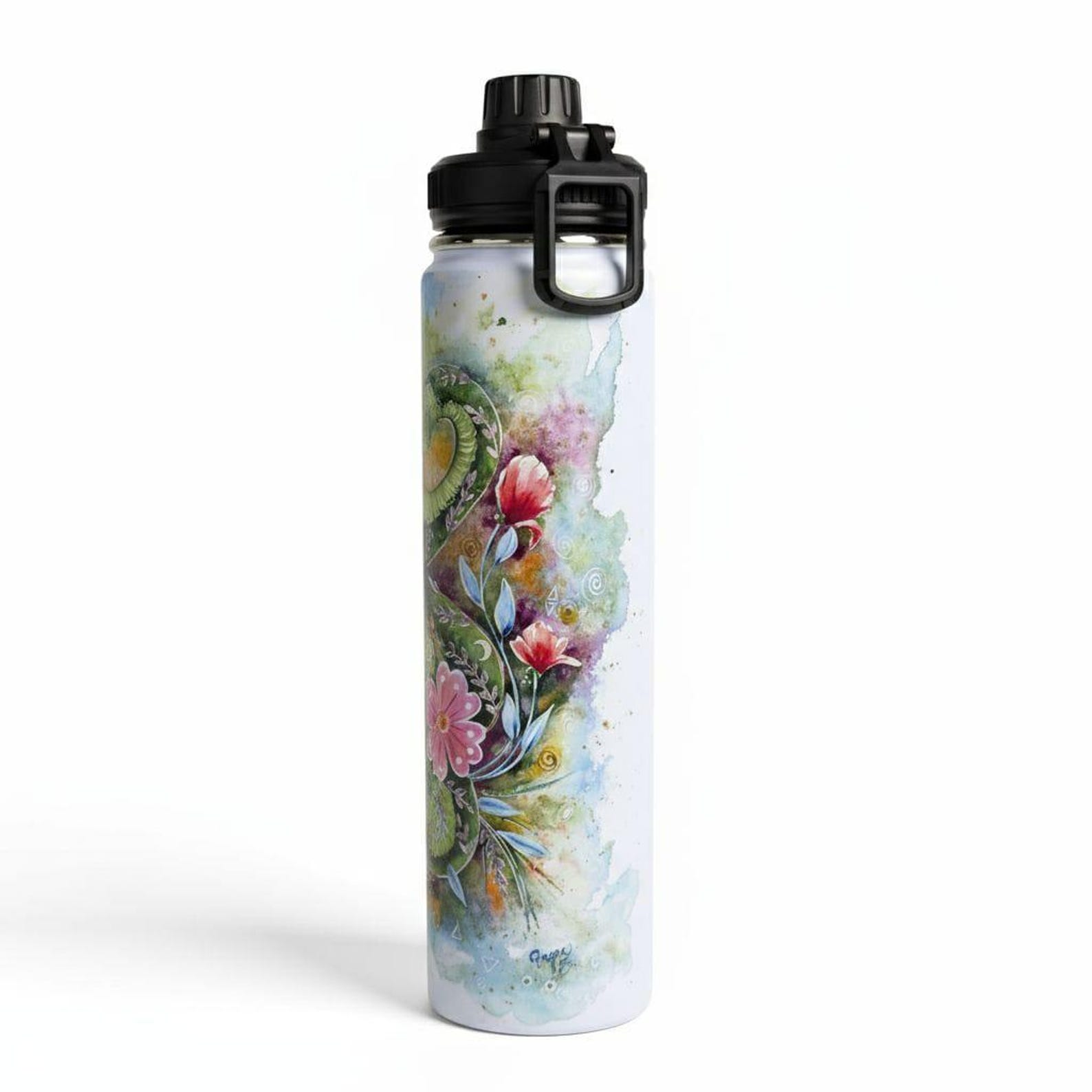Green Snake & Floral Watercolor - Stainless Steel Water Bottle - Etsy ...