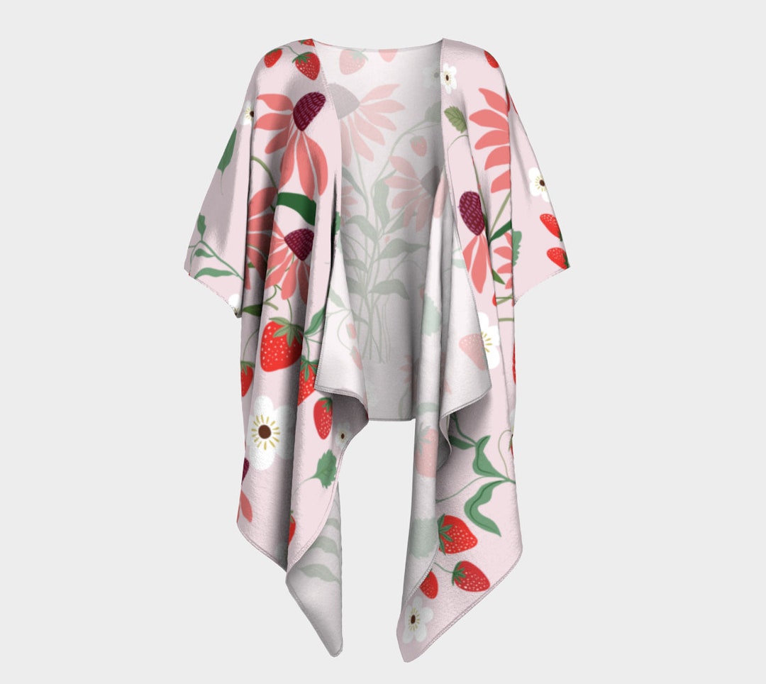 Strawberry Floral Draped Kimono - Etsy