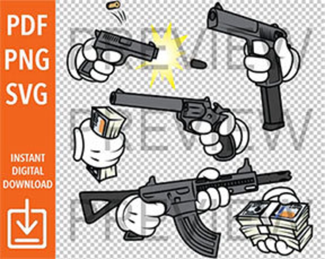 Cartoon Style Hands, Guns and Money Digital Art Download Png Svg Pdf - Etsy