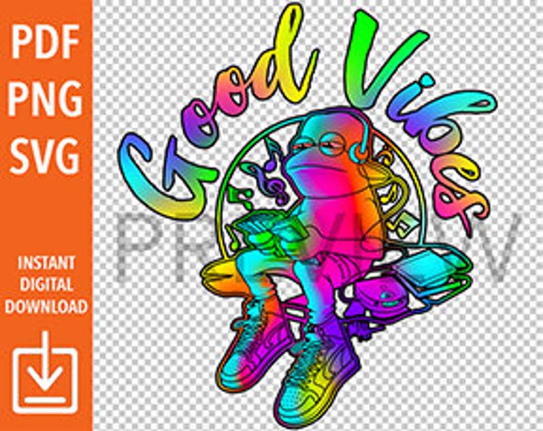 Colorful Good Vibes Frog Digital Artwork PNG - Etsy