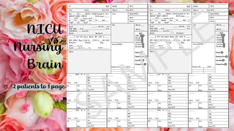 NICU Nurse Brain, NICU Report Sheet, Neonatal Report Sheet, Neonatal ...