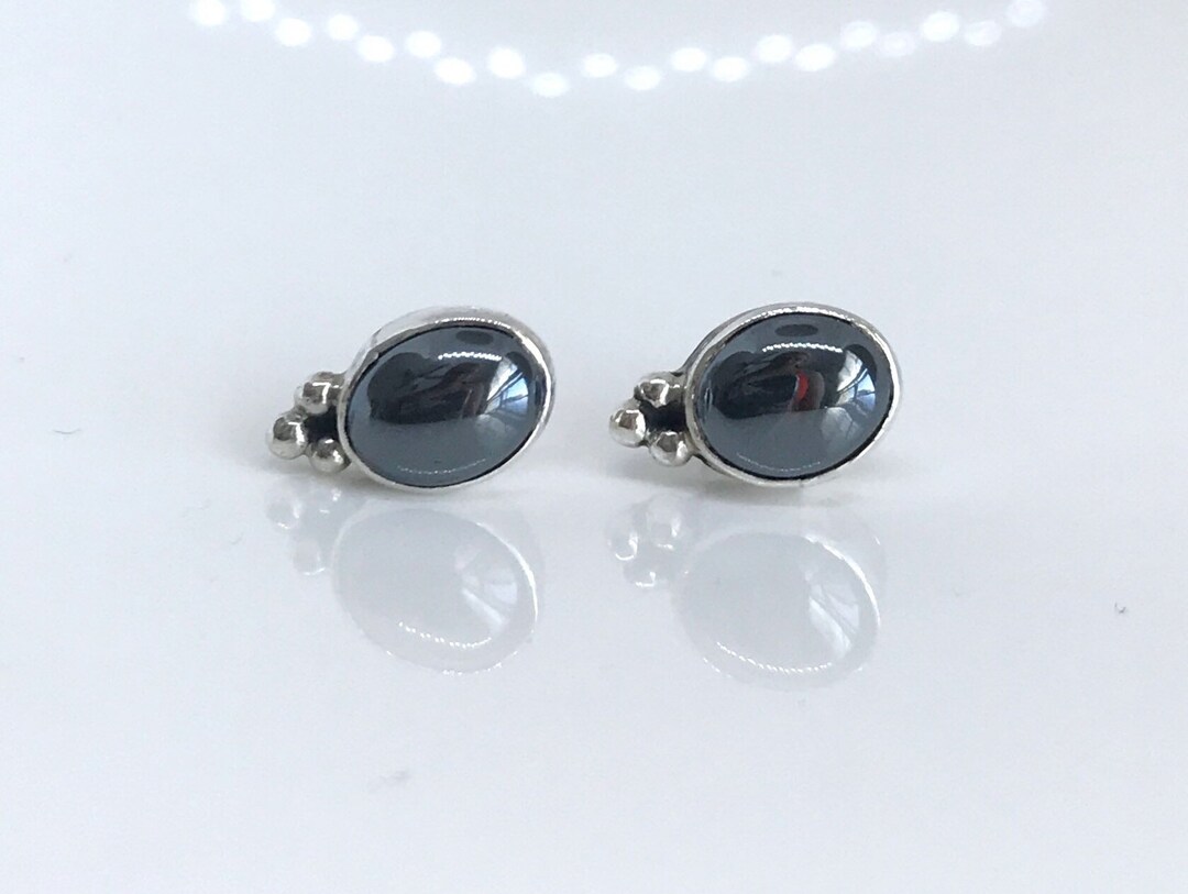 Vintage Hematite Stud Earrings W/ Sterling Silver Detailing - Navajo ...