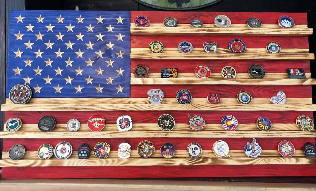 Challenge Coin Wooden American Flag - Etsy