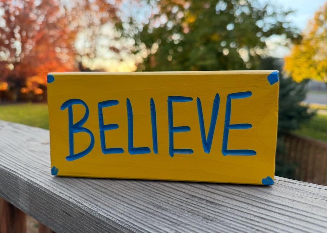 Yellow and Blue Believe Sign - Etsy