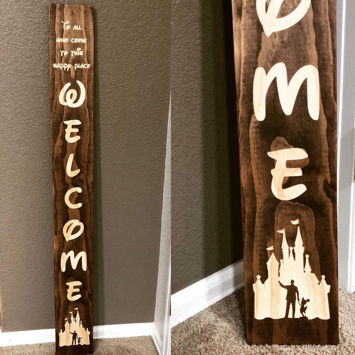 Hand Stained Disneyland Welcome Sign, Carved Wood Outdoor Decor - Etsy