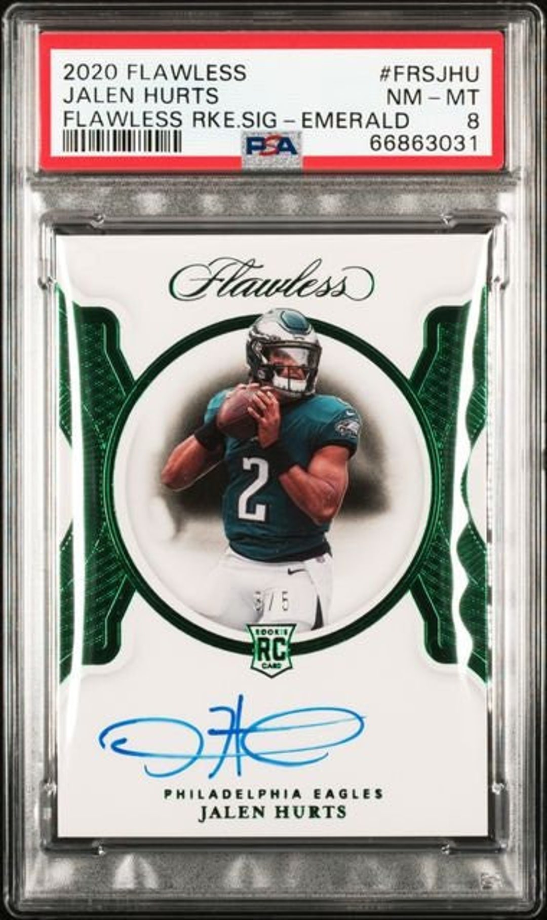 2020 Panini Flawless Emerald Jalen Hurts Rookie Signatures Philadelphia ...
