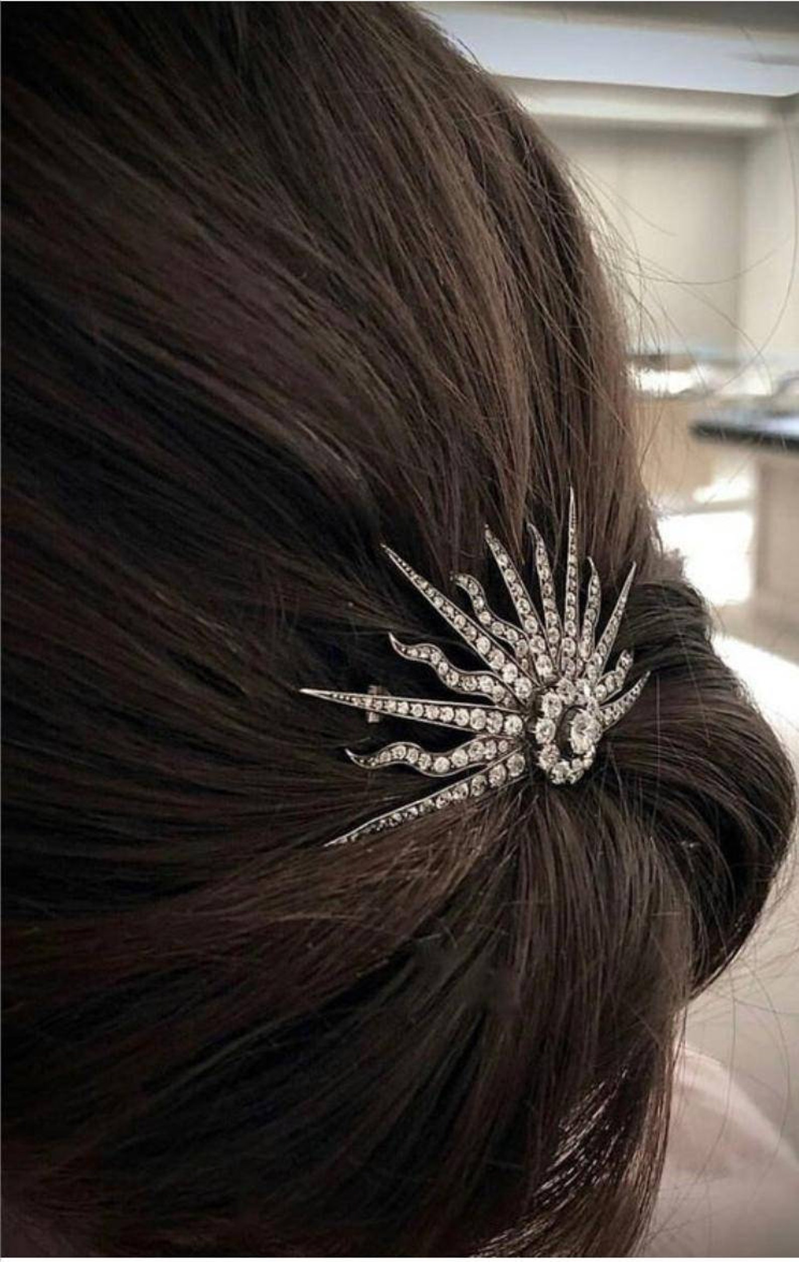 Antique Rose Cut Diamond Sunburst Hair Barrette, Sterling Silver - Etsy