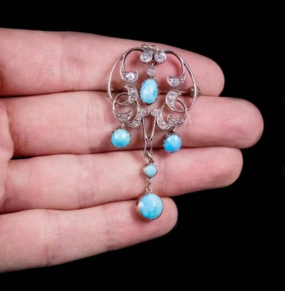 0.80ct Rose Cut Diamond and Turquoise Brooch Diamond Brooch - Etsy