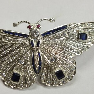 American Diamond Butterfly 3.25ct Diamond, Blue Sapphire , Ruby, Silver ...
