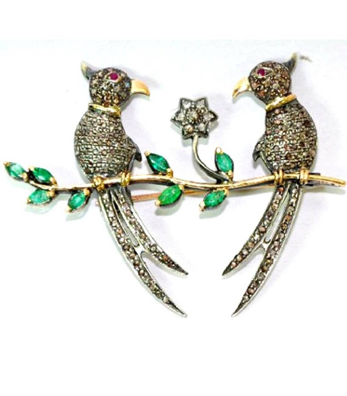 Rose Cut Real Diamond Bird Brooch 925 Sterling Silver Gold - Etsy
