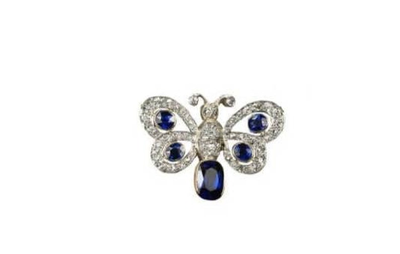 Victorian Rose Cut Diamond Butterfly 2.25ct Diamond, Blue Sapphire ...
