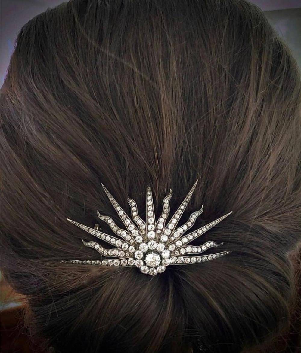 Antique Rose Cut Diamond Sunburst Hair Barrette, Sterling Silver - Etsy