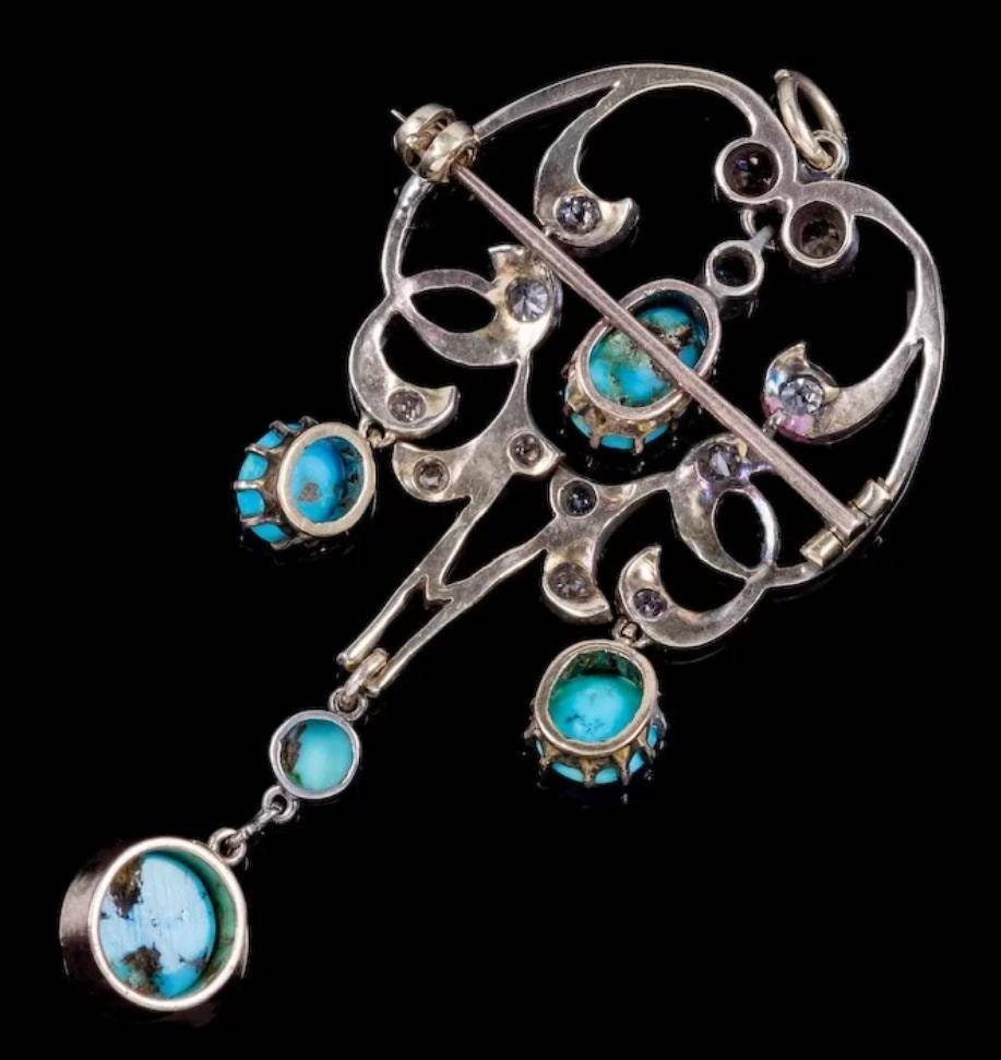 0.80ct Rose Cut Diamond and Turquoise Brooch Diamond Brooch - Etsy