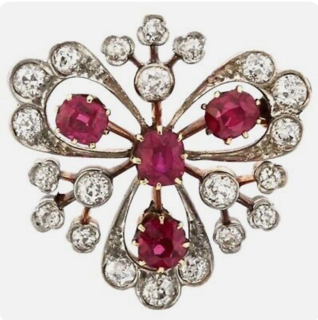 Antique American Diamond and Ruby Brooch ,2.75ct Diamonds Brooch Silver ...