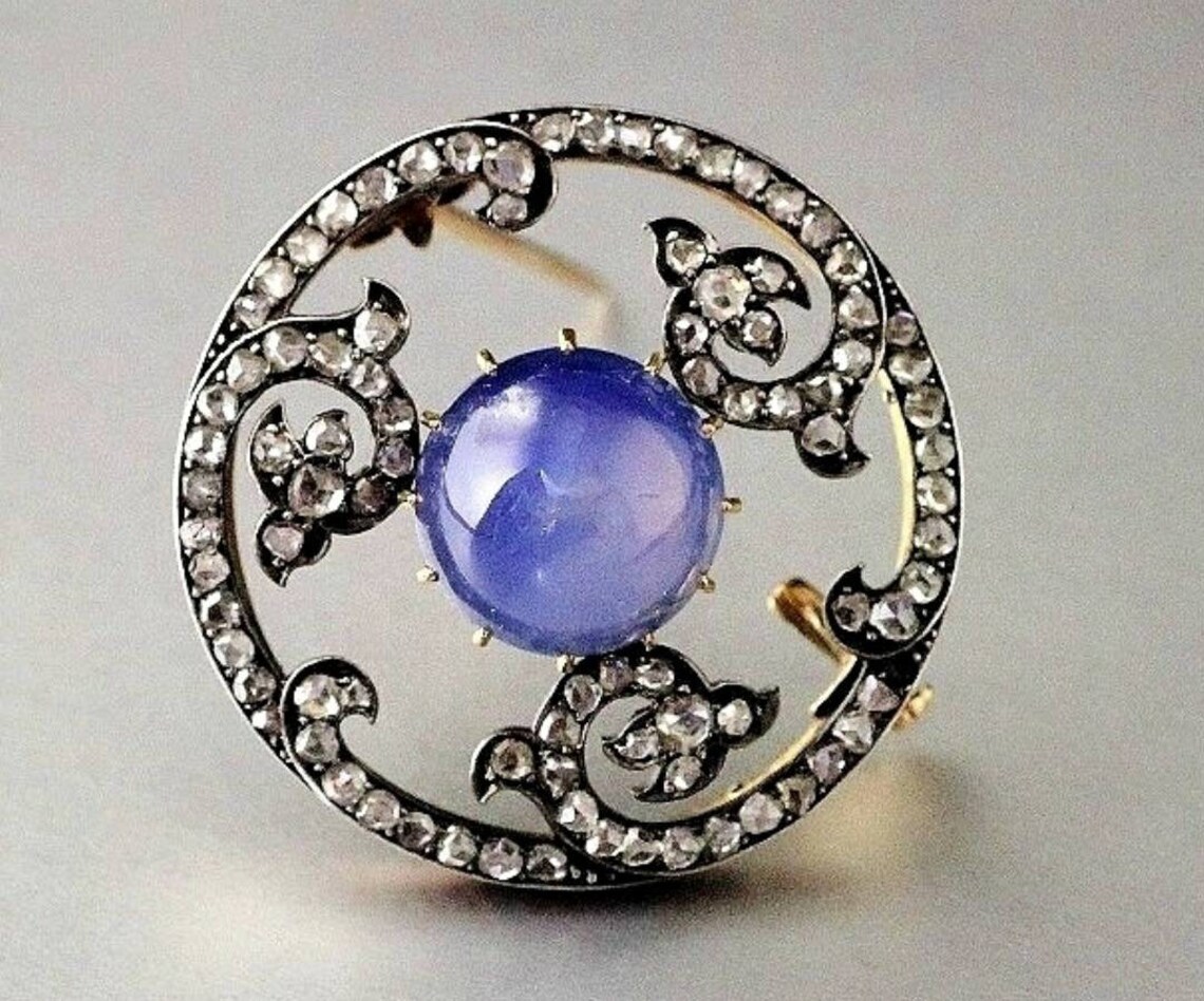 Victorian Rose Cut Diamond Blue Sapphire Brooch 1.90ct - Etsy