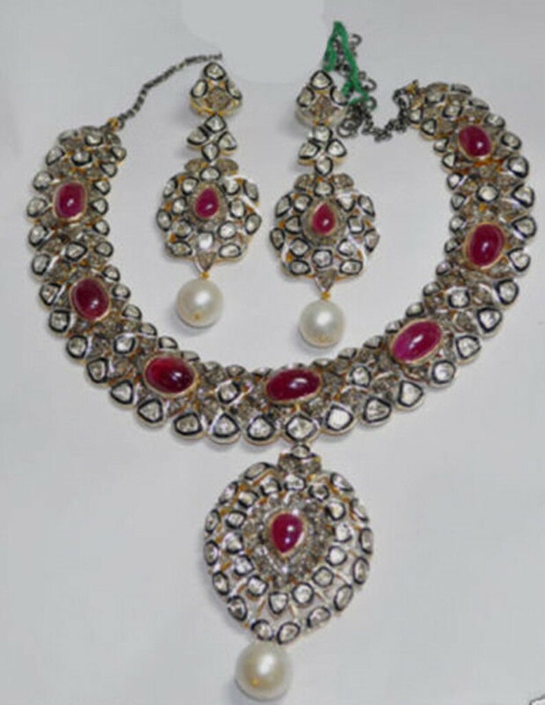Rose Cut Polki Diamond Necklace Set With Earing 15.60ct - Etsy