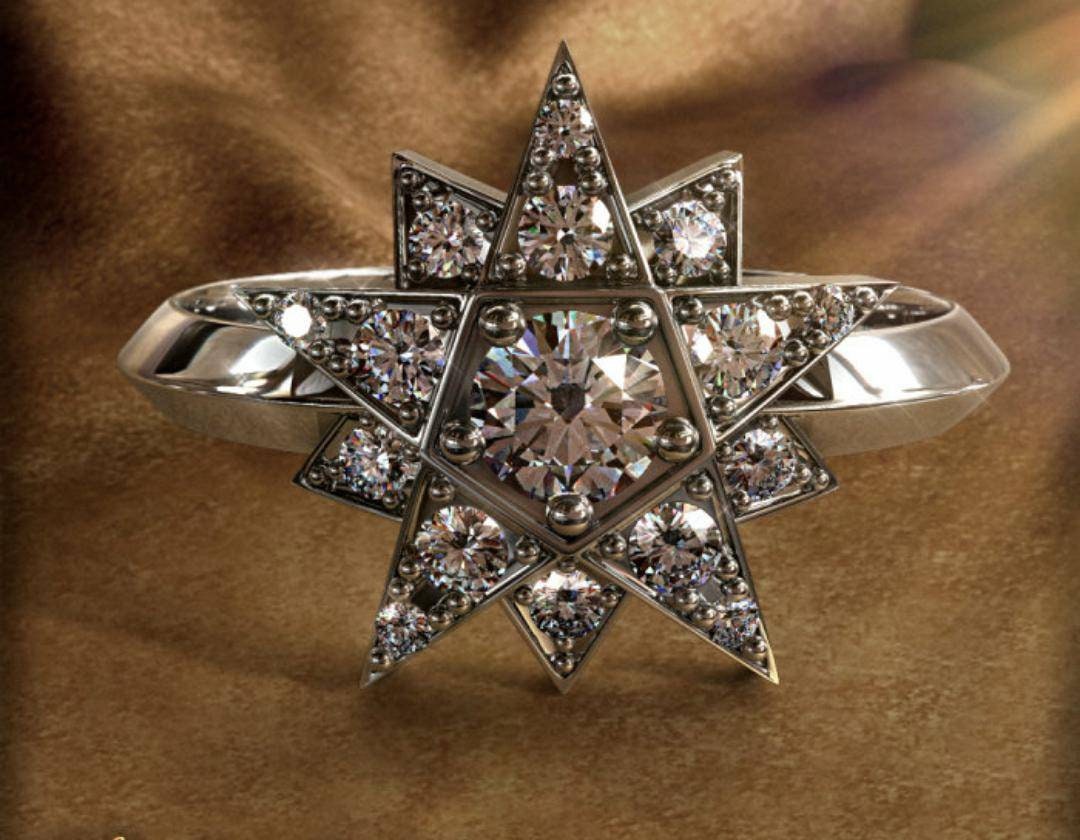 Victorian Style Star Ring With American Diamond, Silver Purity 92.5 ...