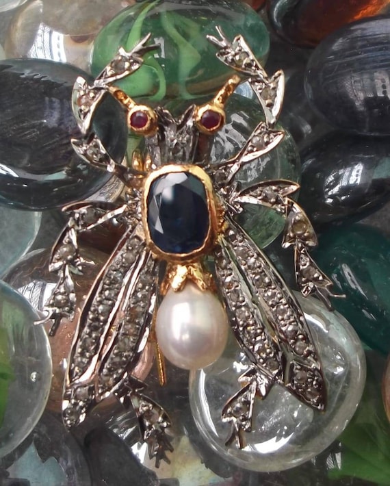 Victorian Rose Cut Diamond Flies 2.24ct Diamondblue Sapphire | Etsy