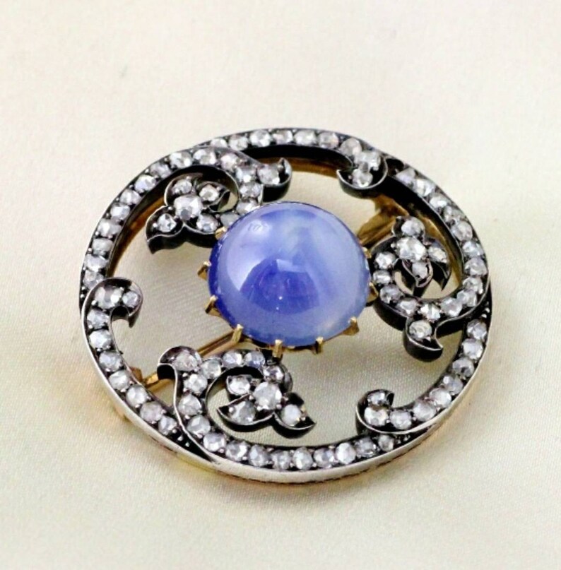 Victorian Rose Cut Diamond Blue Sapphire Brooch 1.90ct - Etsy
