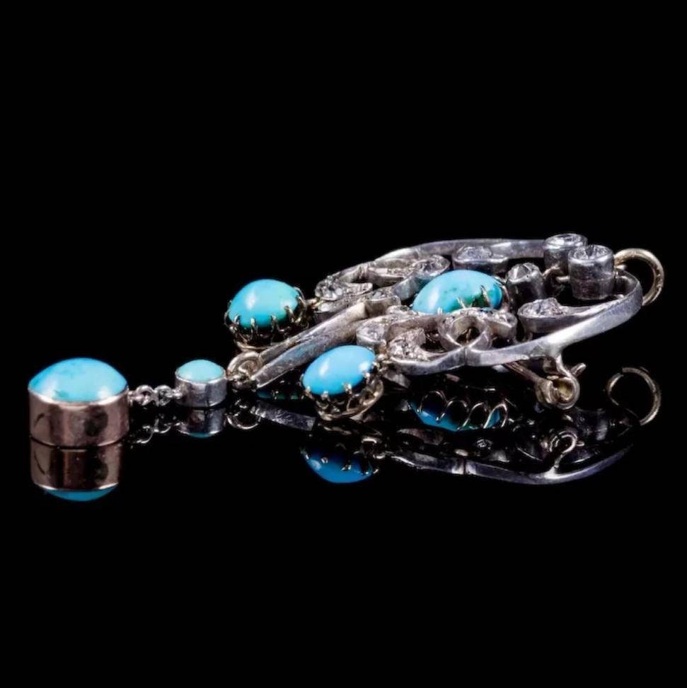 0.80ct Rose Cut Diamond and Turquoise Brooch Diamond Brooch - Etsy